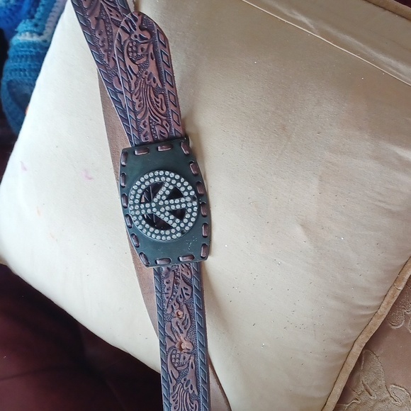 Ariat | Accessories | Ariat Belt Sz 32 Peace Sign Leather Tooling ...